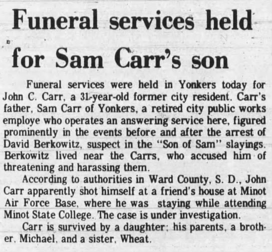 John and Michael Carr Deaths: Who Killed Them? The Sons of Sam Update
